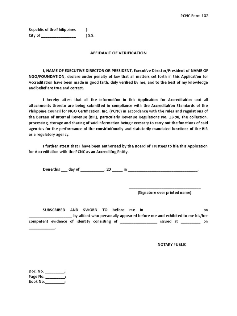 Form-102-Affidavit of Verification | PDF