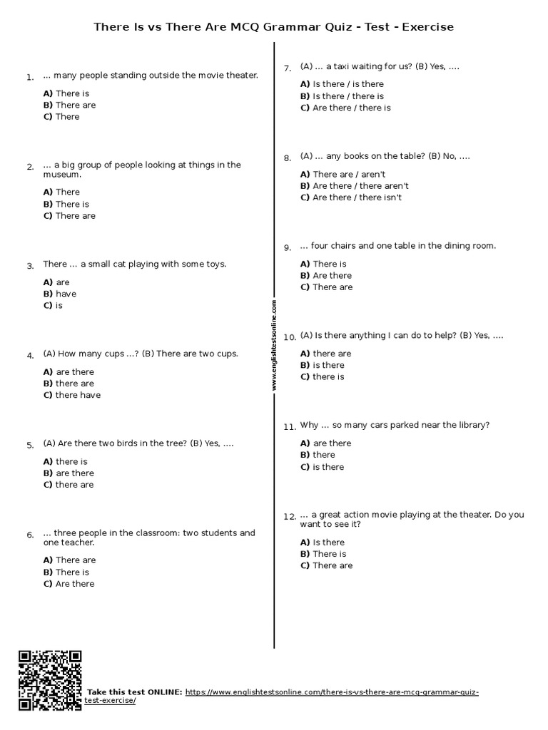 Grammar Quiz: There Is vs. There Are | PDF