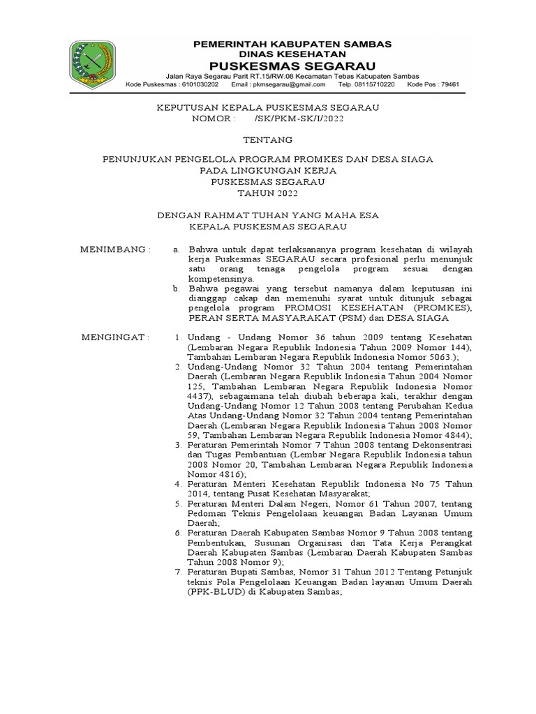SK Pengelola Program Promkes, PSM & Desa Siaga | PDF