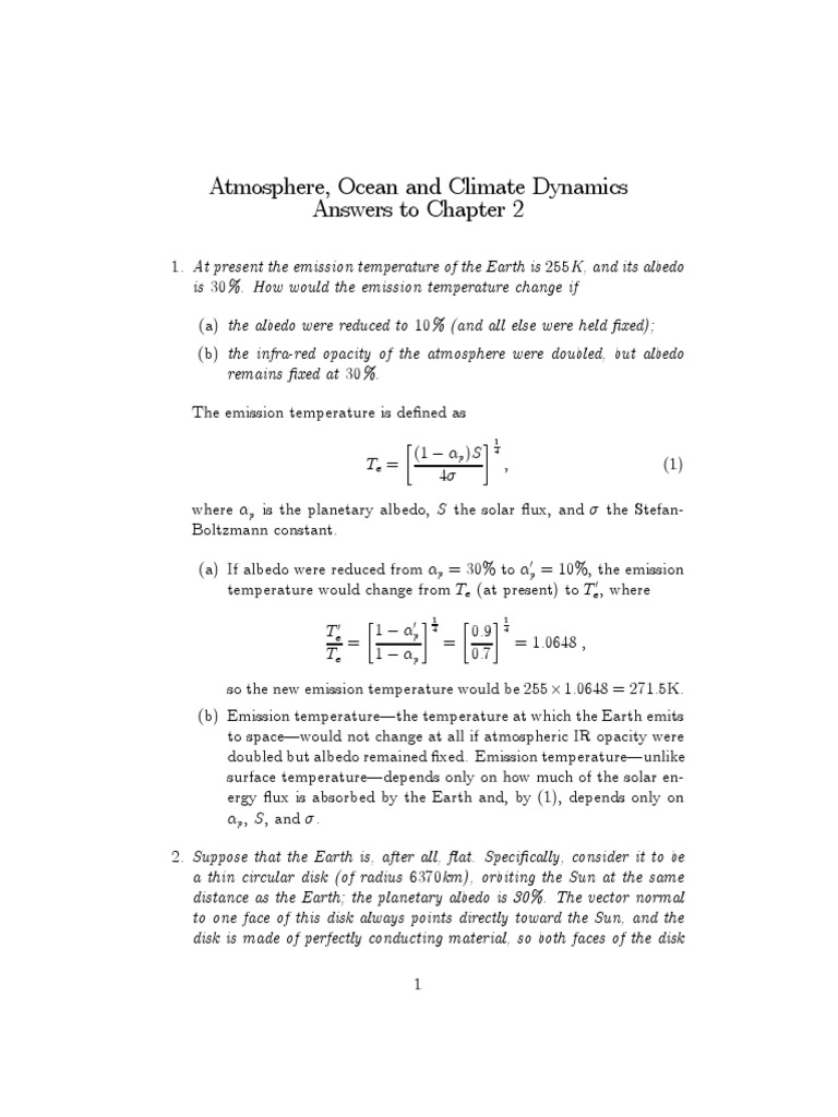 Atmosphere, Ocean and Climate Dynamics Answers To Chapter 2 | PDF ...