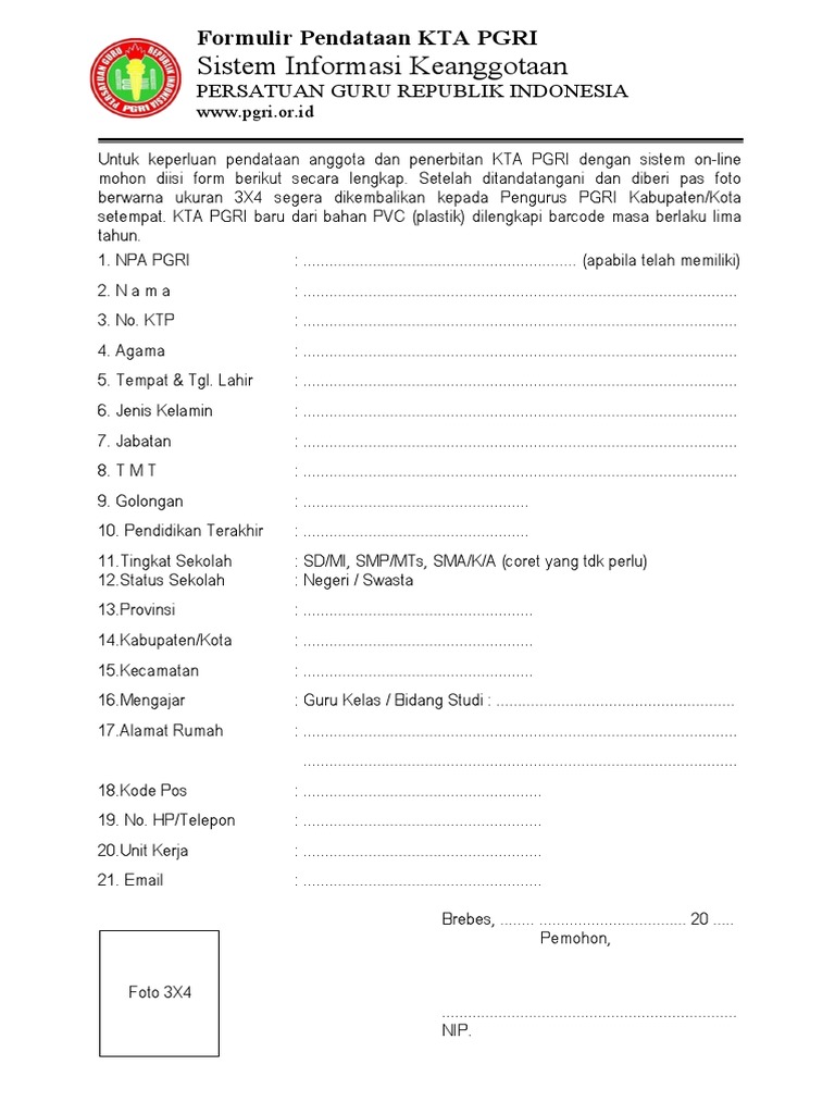 Formulir KTA PGRI | PDF