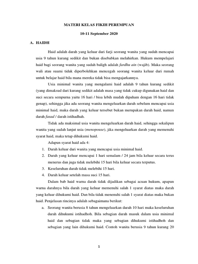 MATERI KELAS FIKIH PEREMPUAN (NING SHEILA HASINA) - Dikonversi | PDF