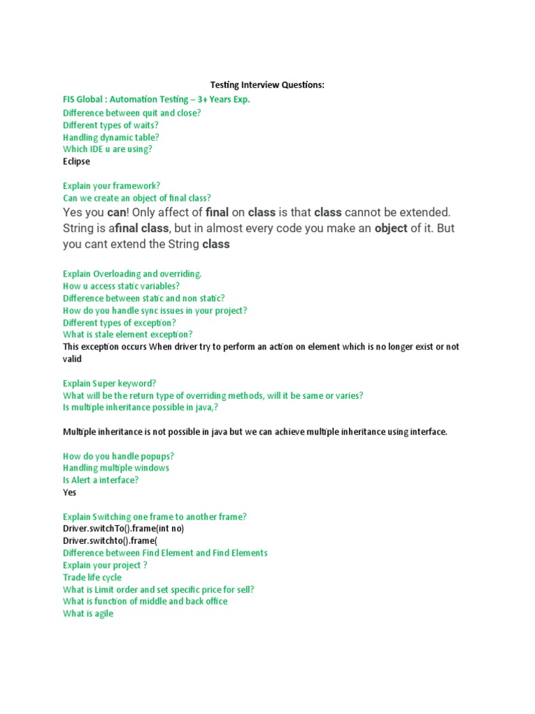 1 Testing Interview Questions Ans | PDF | Method (Computer Programming ... 1 Testing Interview Questions Ans | PDF | Method (Computer Programming ...