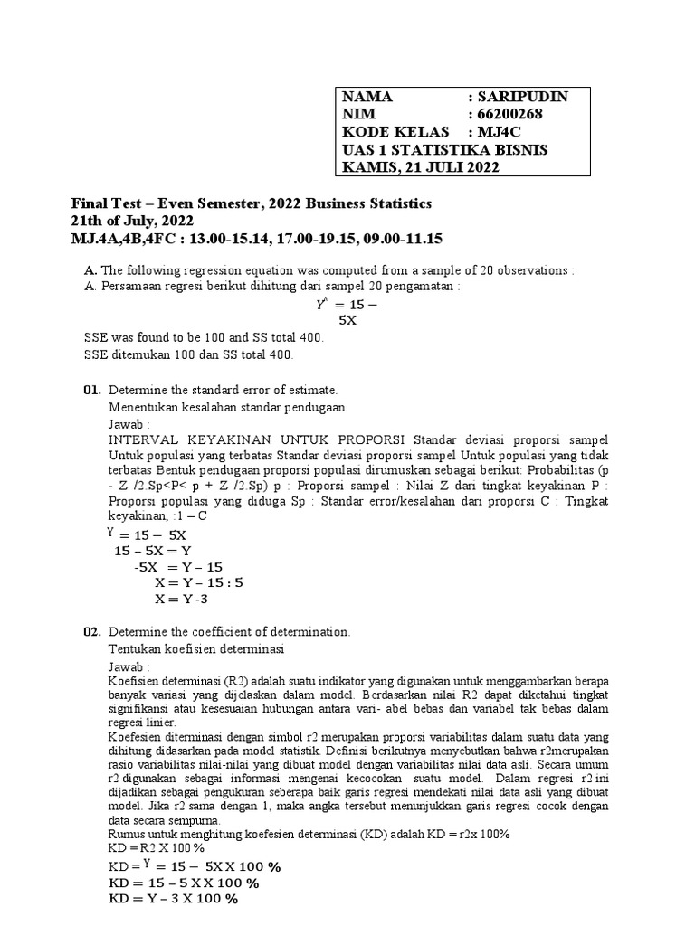 Saripudin 66200268 - Uas 1 Statistika Bisnis | PDF