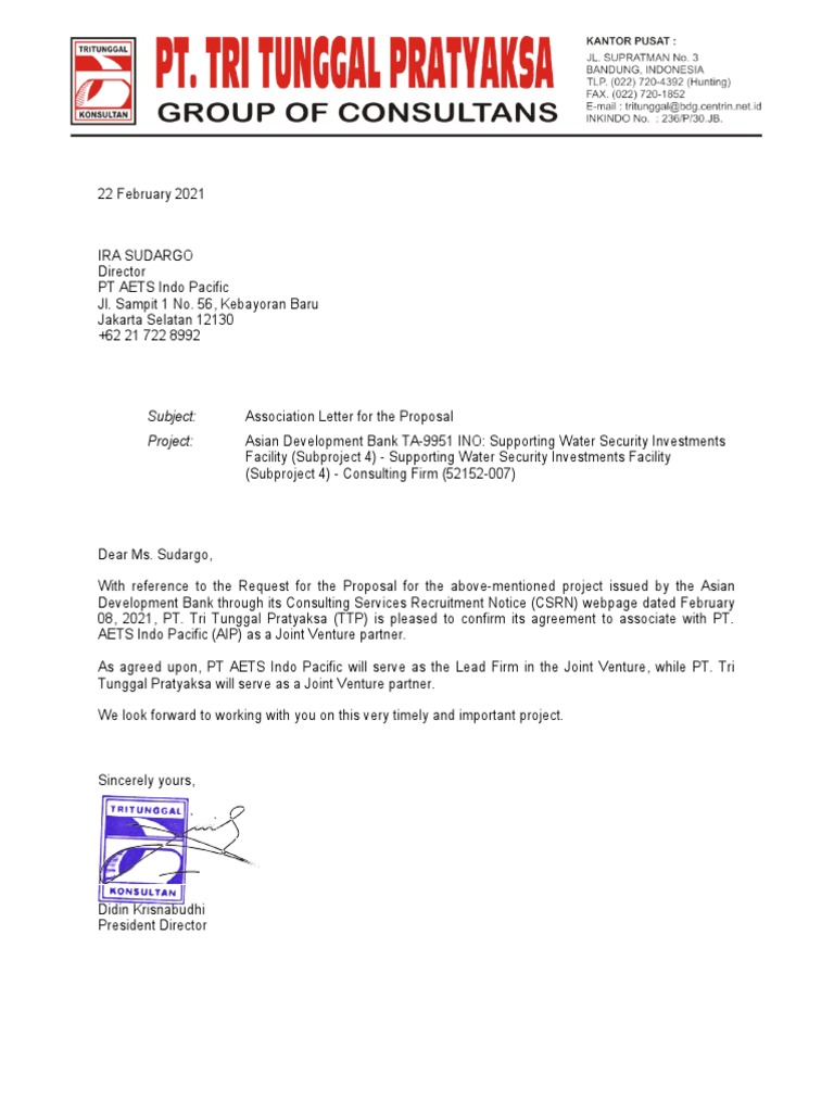 Association Letter ADB Subproject 4 PROPOSAL | PDF