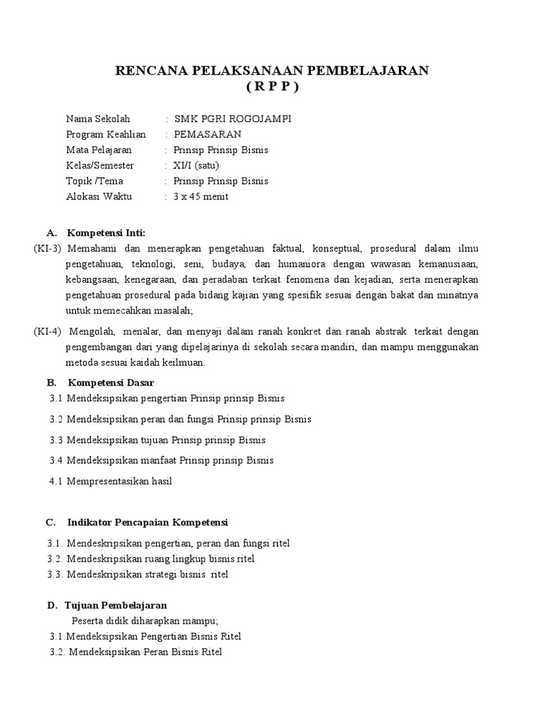 RPP Prinsip Bisnis | PDF | Karier & Perkembangan | Seni