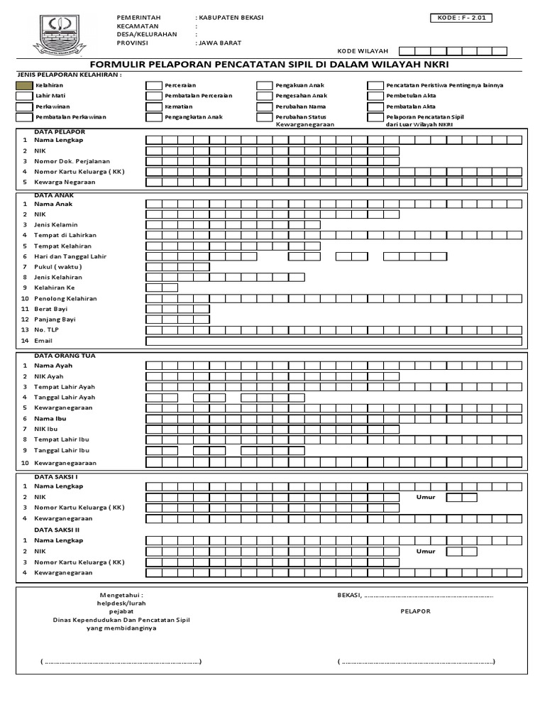 Formulir Pelaporan Pencatatan Sipil | PDF
