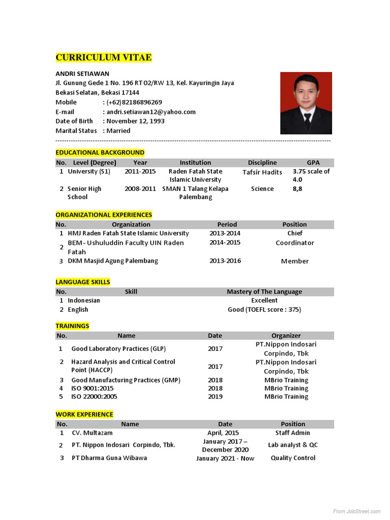 Andri Setiawan CV: Education & Experience | PDF