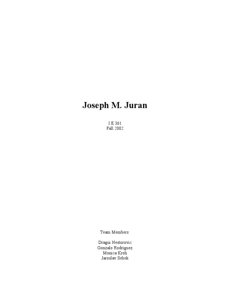 Joseph Juran: Quality Management Pioneer | PDF