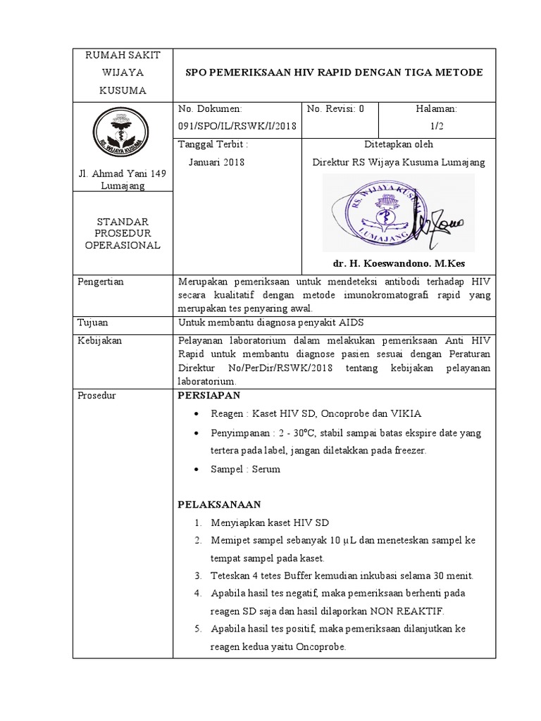 Prosedur Tes HIV Tiga Metode | PDF