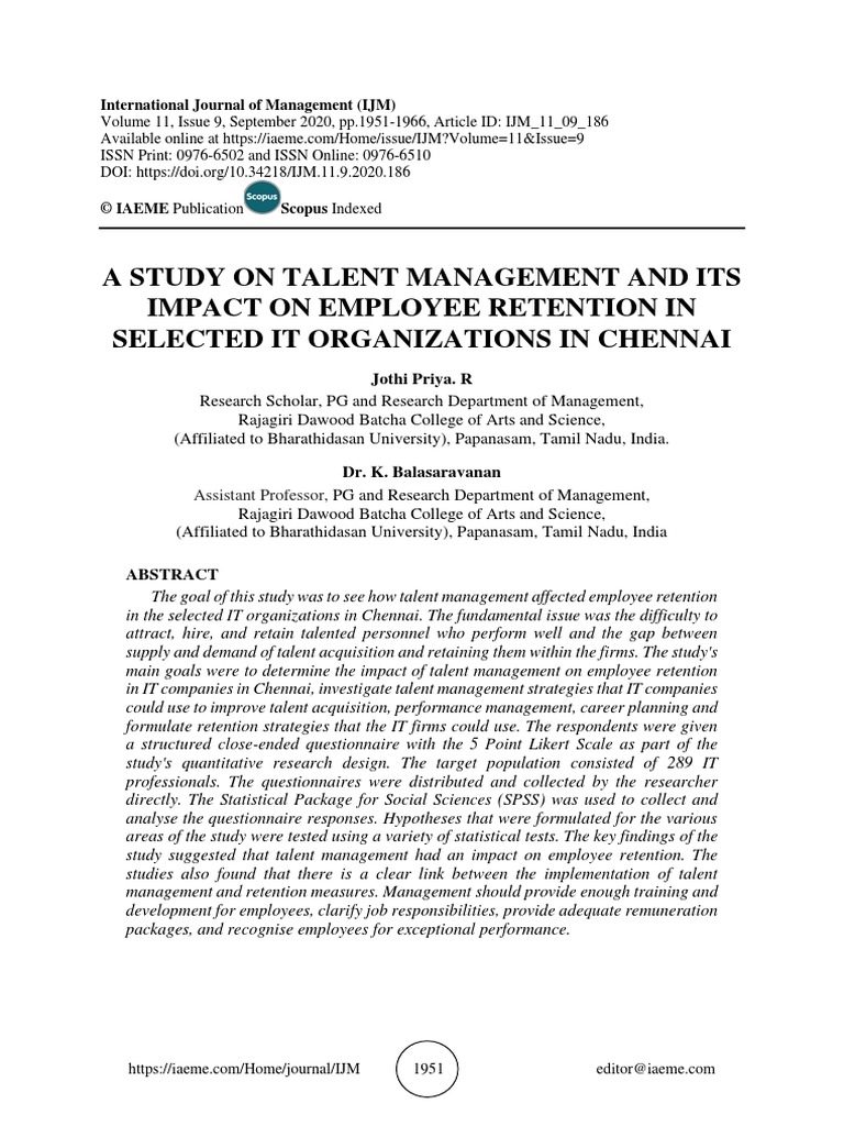 A Study On Talent Management and Its Impact On Employee Retention in ...