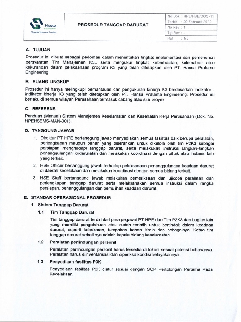 Prosedur Tanggap Darurat | PDF
