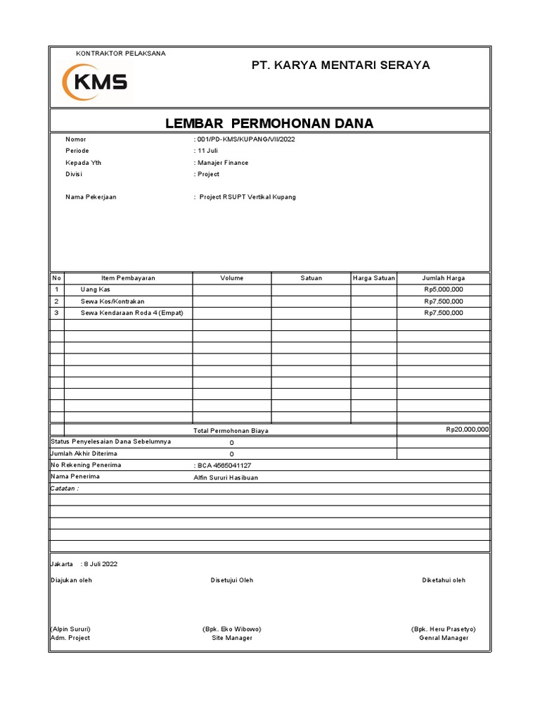 Form Lembar Permohonan Dana | PDF