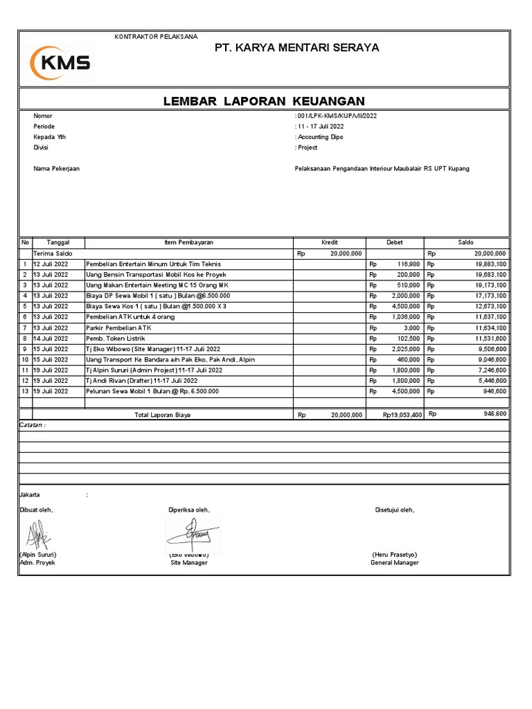 Form Lembar Laporan Keuangan | PDF
