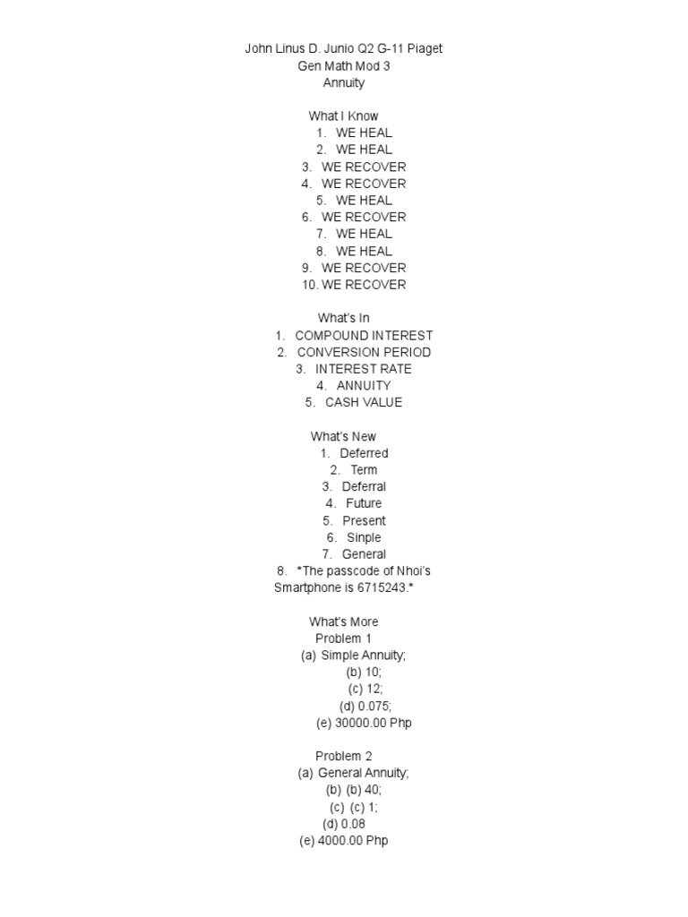 Calculating Simple and General Annuities: A Student's Work on Annuity ...