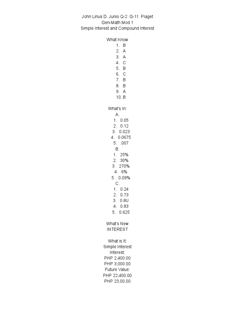 Gen Math Q2 Mod 1 | PDF | Interest | Money
