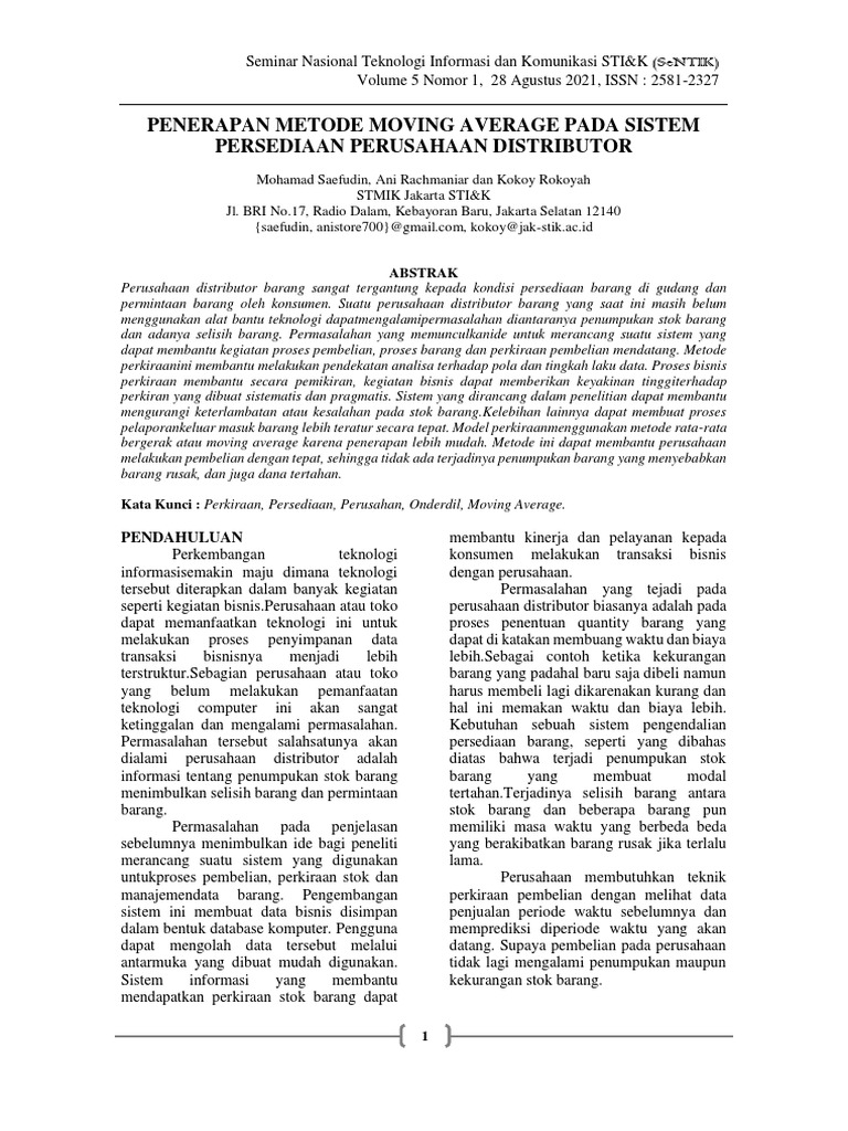 Penerapan Metode Moving Average Pada Sistem Persediaan Perusahaan ...