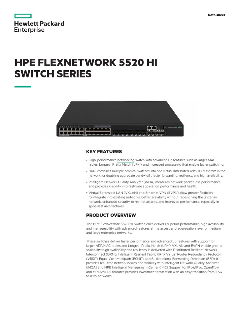 HPE FlexNetwork 5520 HI Switch Series Data Sheet-A50004733enw | PDF | I Pv6 | Computer Network