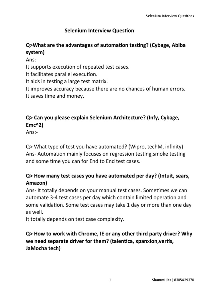 Selenium Interview Question-1-1 | Download Free PDF | Selenium ...
