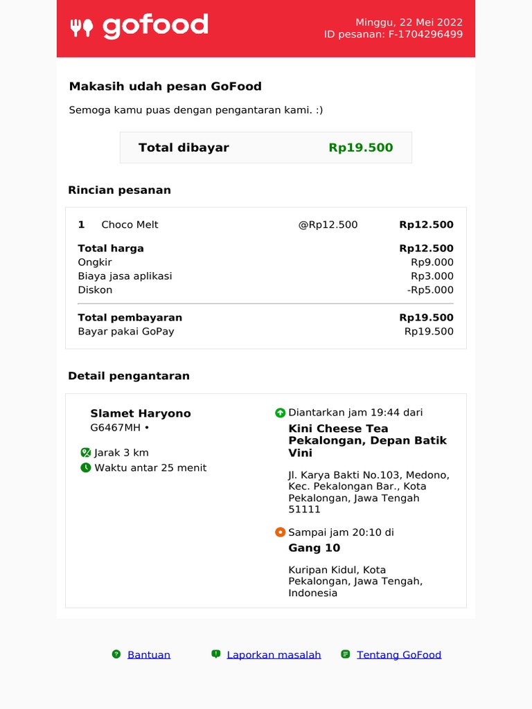Makasih Udah Pesan Gofood: Rincian Pesanan | PDF