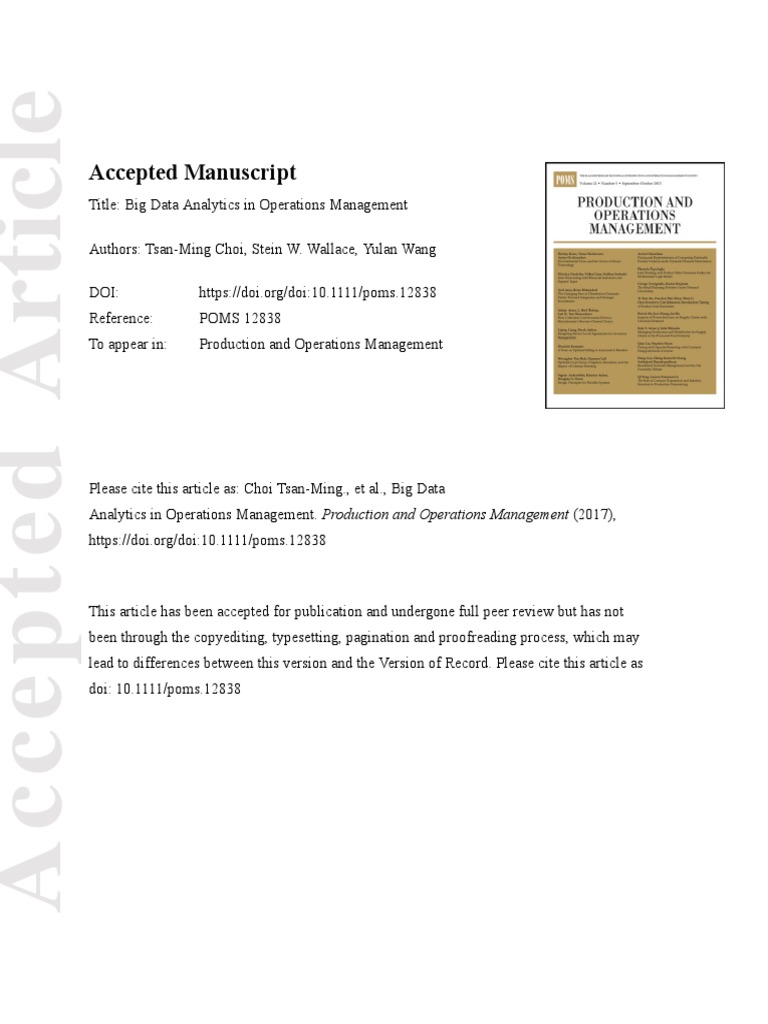 Big Data Analytics in Operation Management | PDF | Machine Learning ...