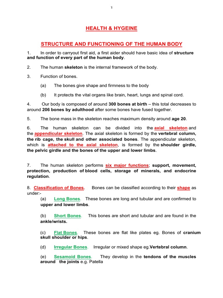 Question Bank - Health & Hygiene | PDF | Human Body | Respiratory Tract