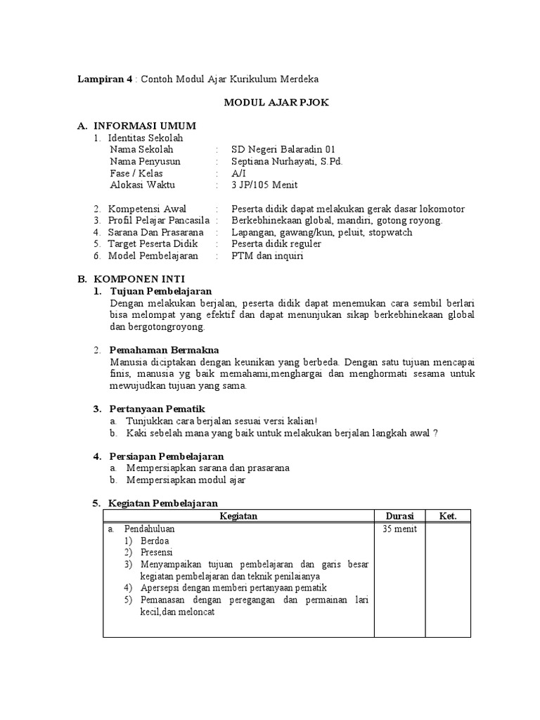 Modul Ajar PJOK Kurikulum Merdeka | PDF