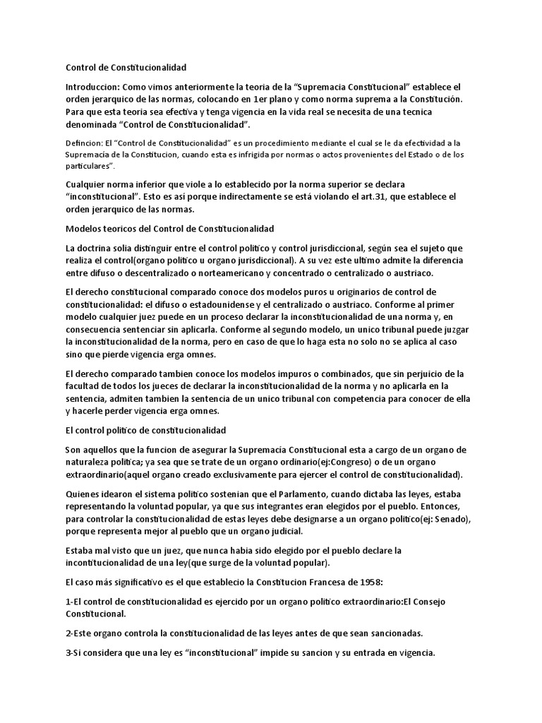 Control de Constitucionalidad en Derecho | PDF | Juez | Constitución