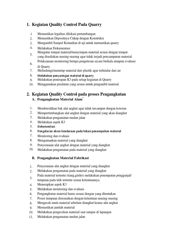 Kegiatan Quality Control Pada Quarry | PDF