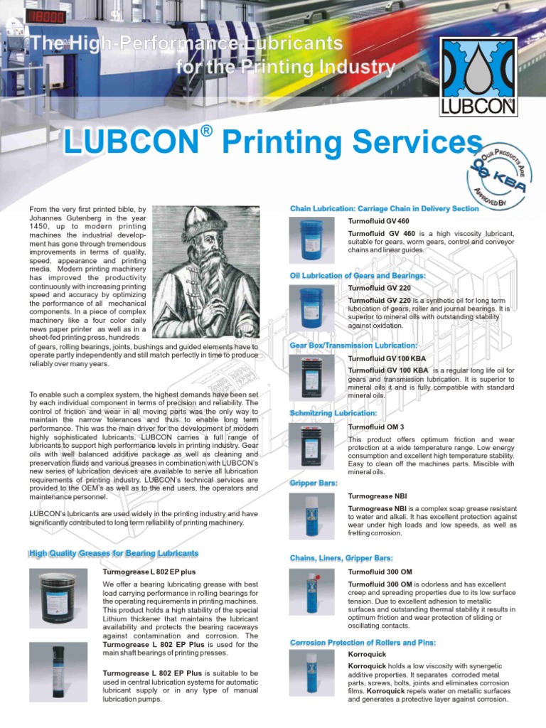 LUBCON Printing Services | PDF | Bearing (Mechanical) | Lubricant