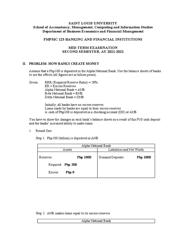 FMPMC 123 Midterm Exam Part II | PDF | Deposit Account | Banks