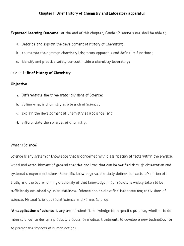Brief History of Chemistry and Lab Apparatus | PDF | Chemistry | Science