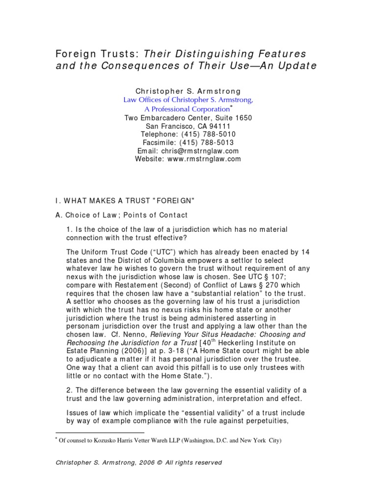 Foreign Trusts: Their Distinguishing Features and The Consequences of ...