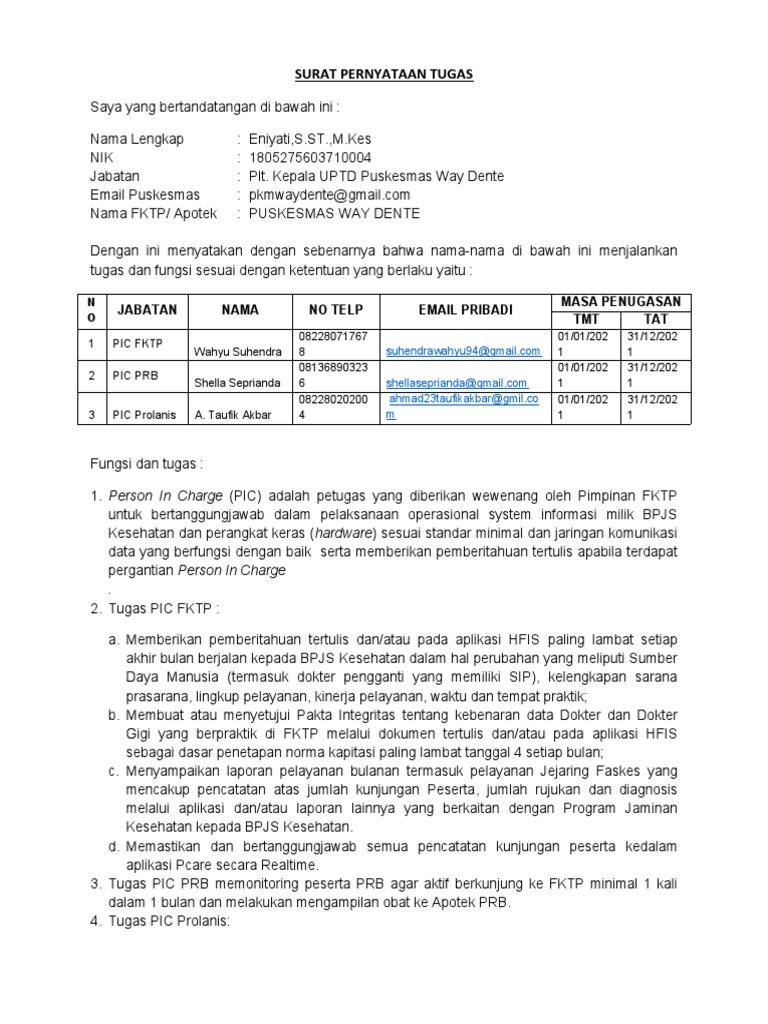 Lampiran 7 - Surat Tugas PIC FKTP | PDF