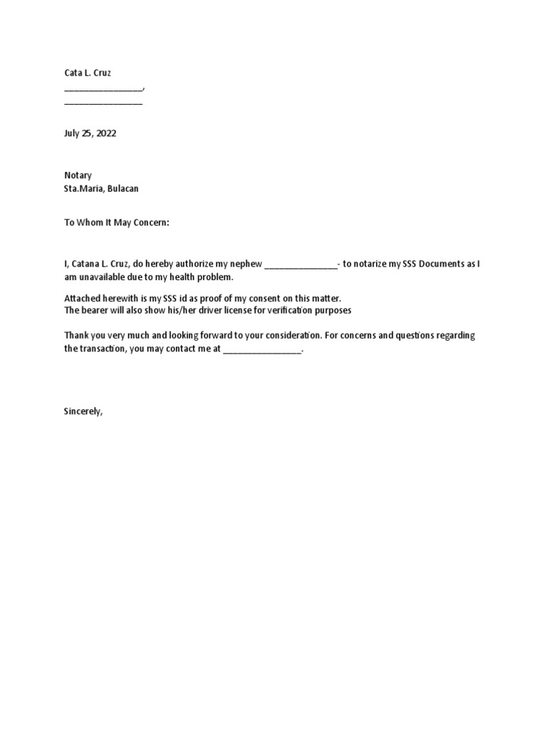 Authorization for SSS Document Notarization | PDF