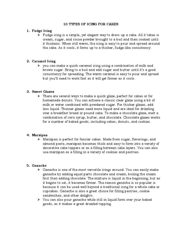 10 Types of Cake Icing Explained | PDF | Cakes | Icing (Food)