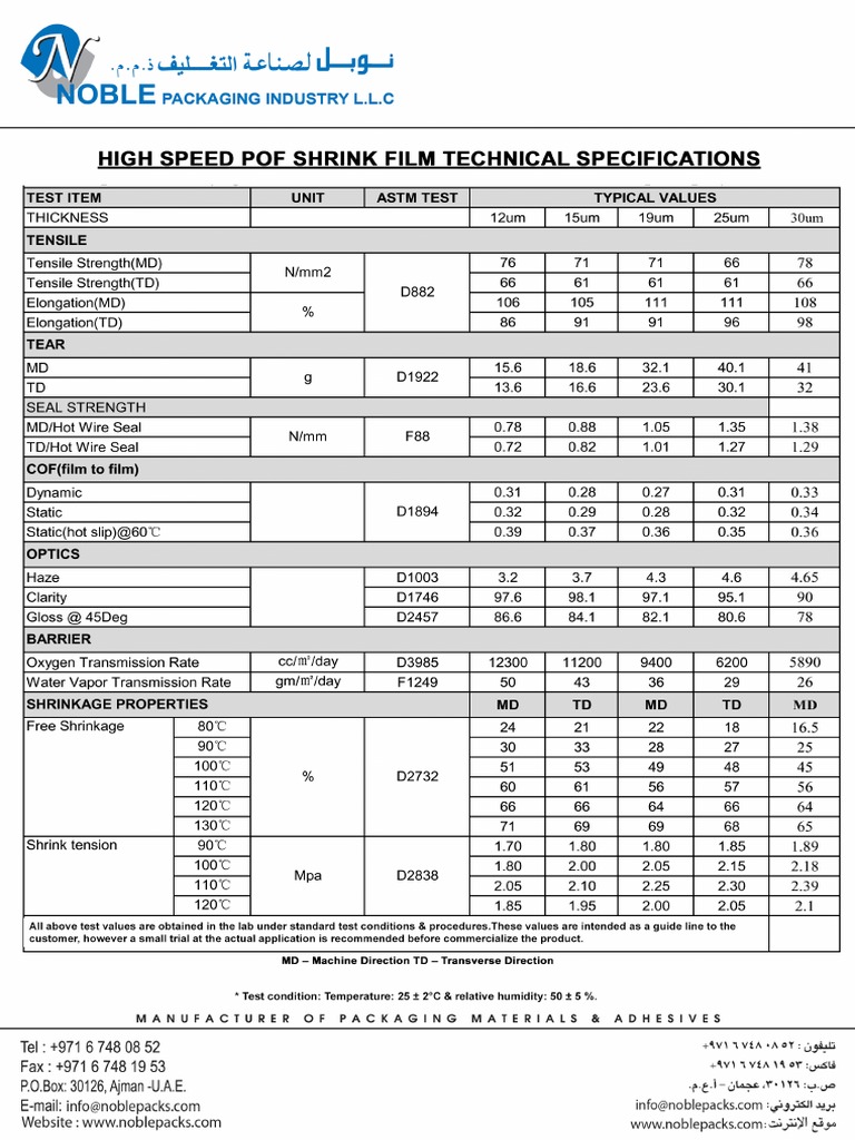 TDS of Pof Shrink Film | PDF