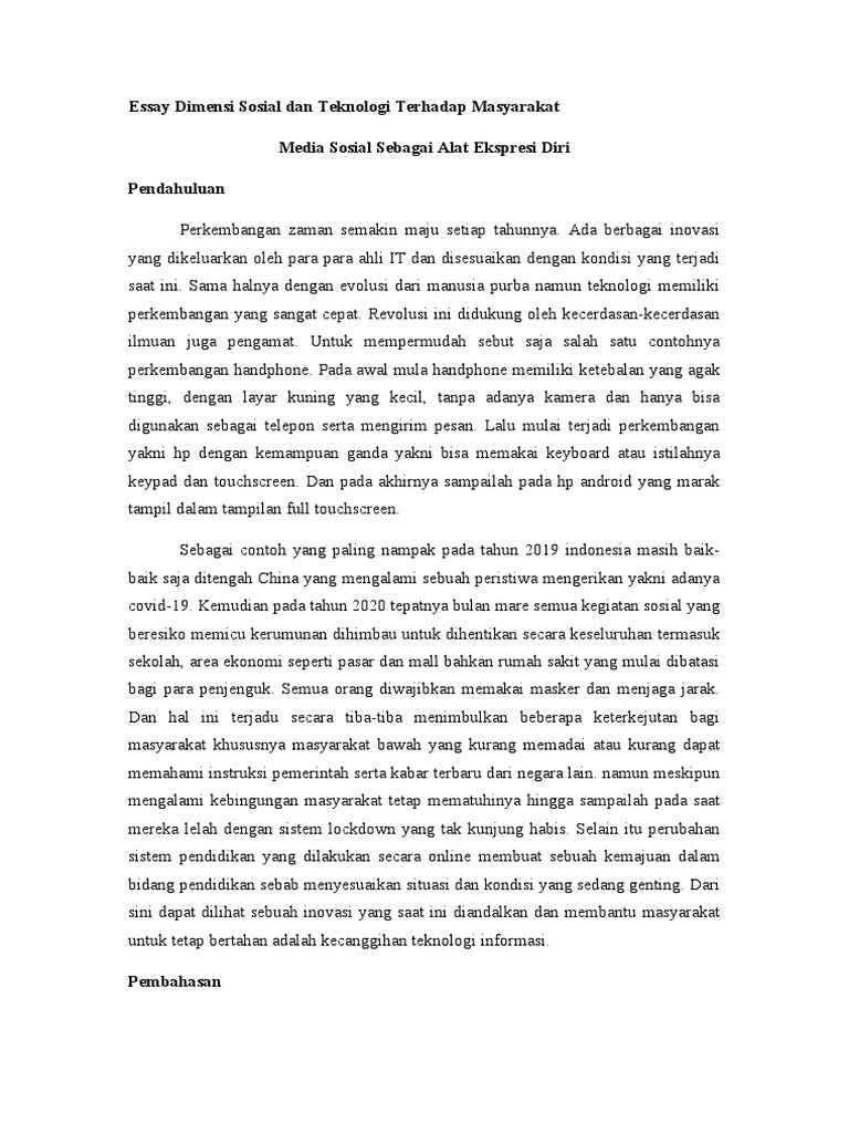 Essay Dimensi Sosial Dan Teknologi Terha | PDF Essay Dimensi Sosial Dan Teknologi Terha | PDF