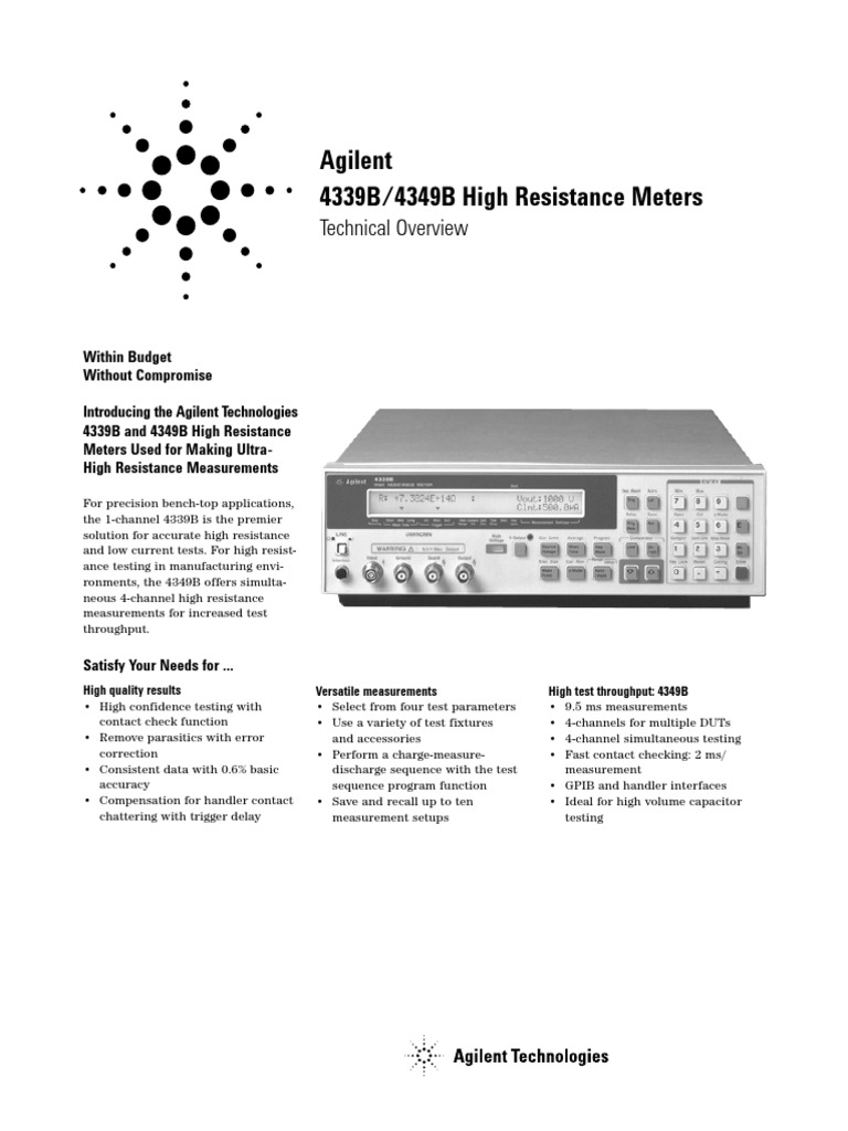 Agilent 4339B/4349B High Resistance Meters: Technical Overview | PDF ...