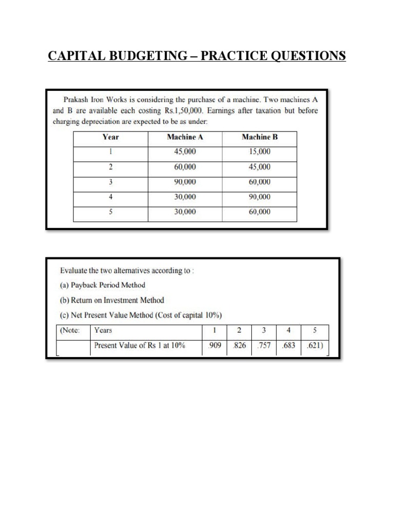 Capital Budgeting - Practice Questions | PDF