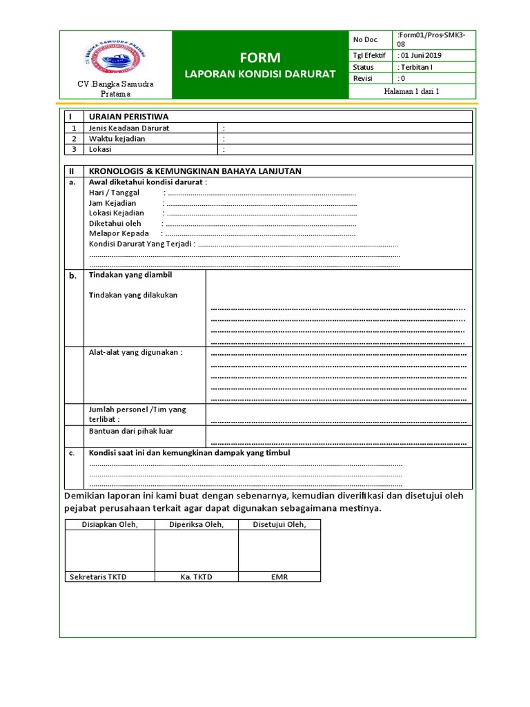 Form Laporan Kondisi Darurat | PDF