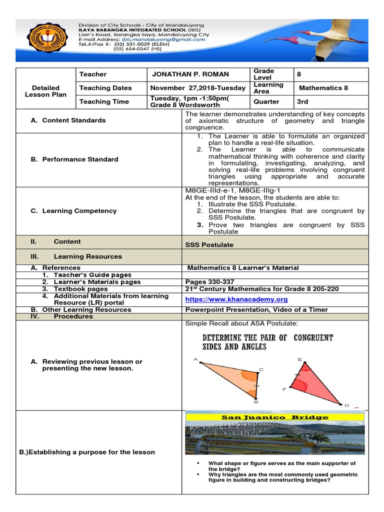 Detailed Lesson Plan in SSS Postulate | PDF | Axiom | Behavior Modification