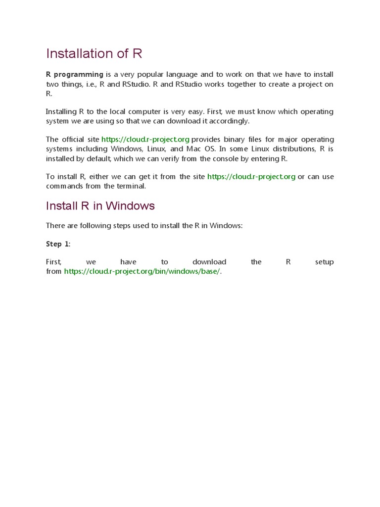 Installation of R: Install R in Windows | PDF