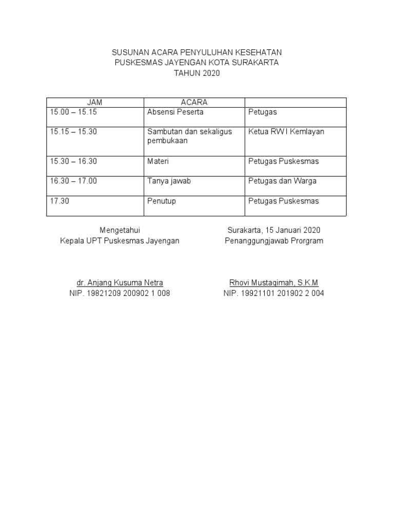 Susunan Acara Penyuluhan Kesehatan | PDF