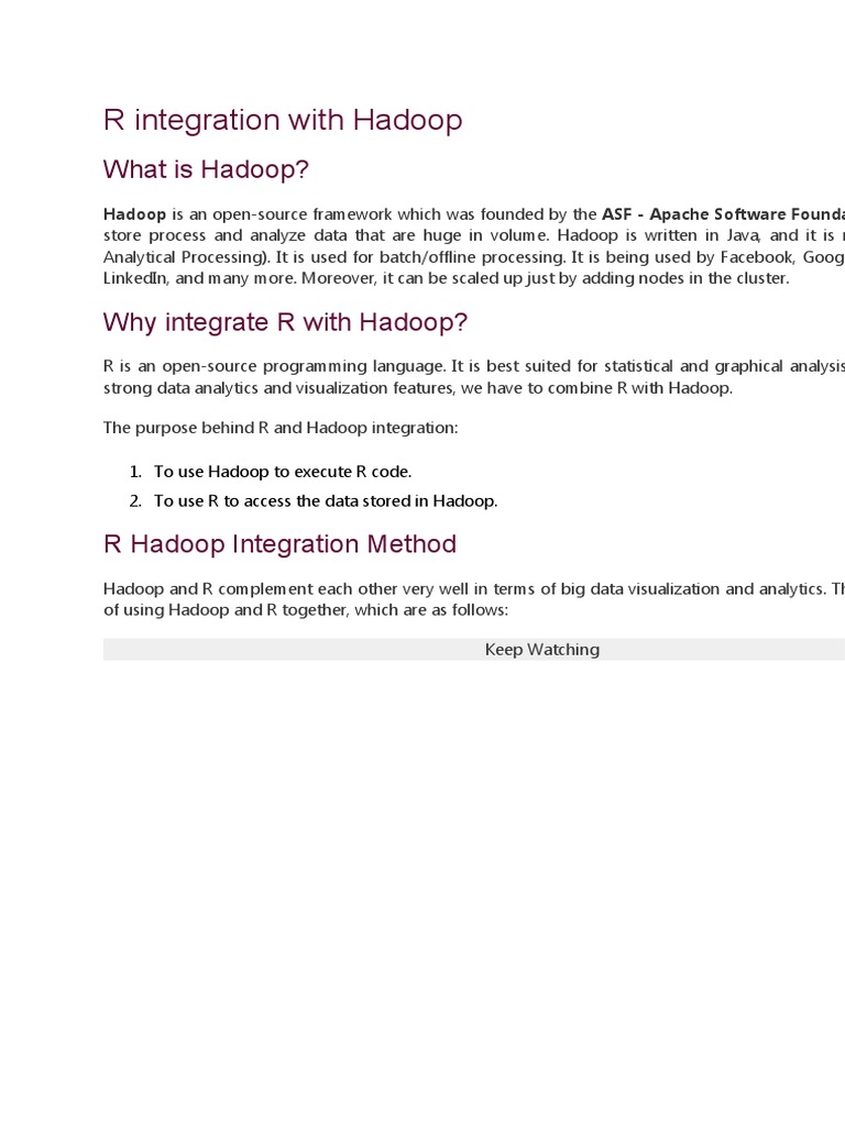 R and Hadoop Integration Guide | PDF | Apache Hadoop | Software Development