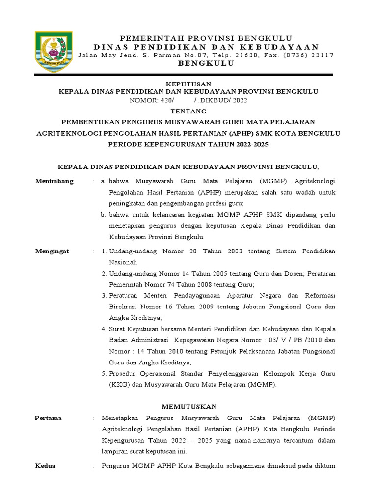 Sk-Pengurus-Mgmp-Kadinas (APHP) | PDF