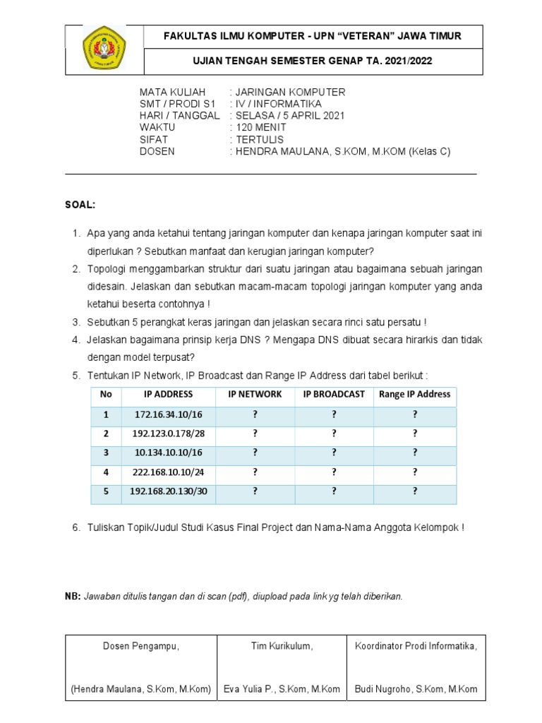 Soal UTS Jaringan Komputer Kelas C | PDF