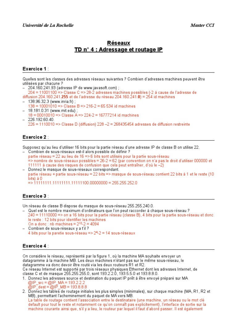 TD4 Routage Corrige | PDF | Adresse IP | Routage