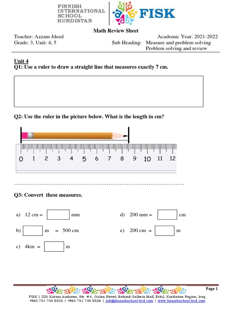 Math Review Sheet Grade 3 Unit 4, 5 | PDF | Fruit