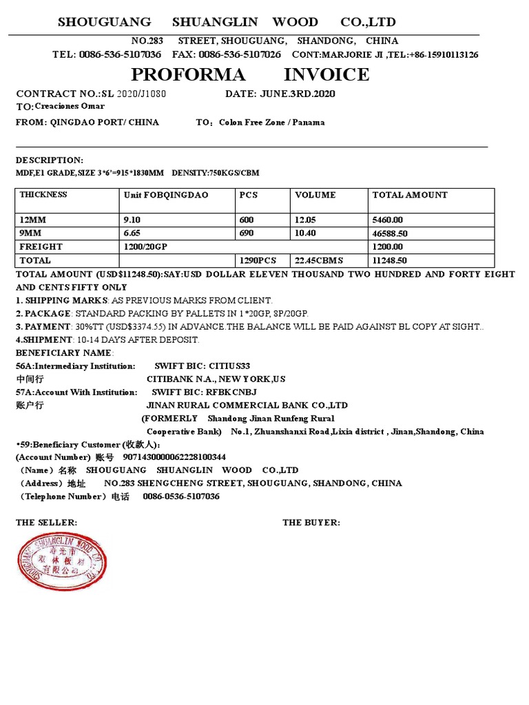 Proforma Invoice: TEL: 0086-536-5107036 FAX: 0086-536-5107026 C ...